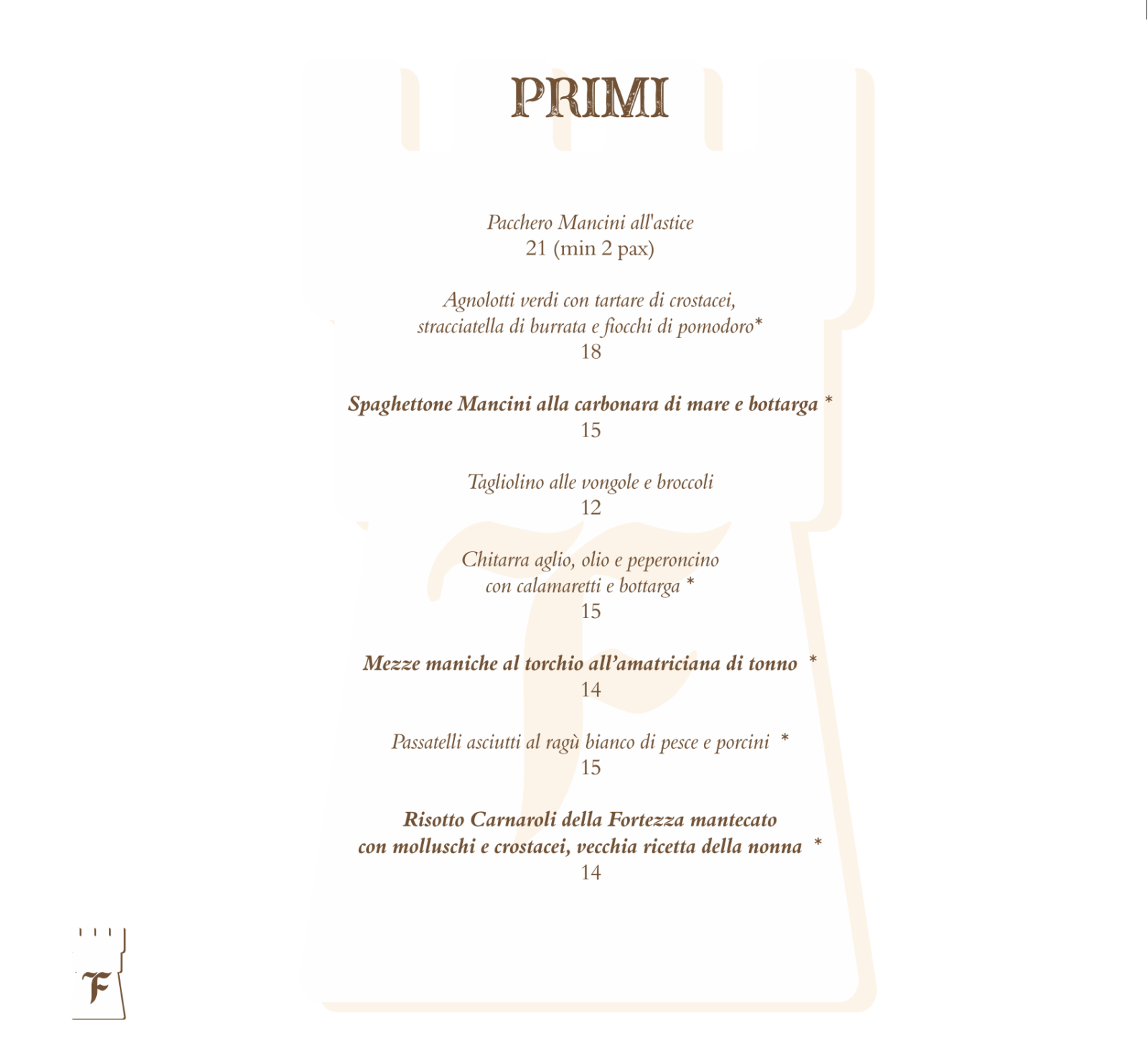 MENU - LA FORTEZZA Ristorante di pesce a Rimini